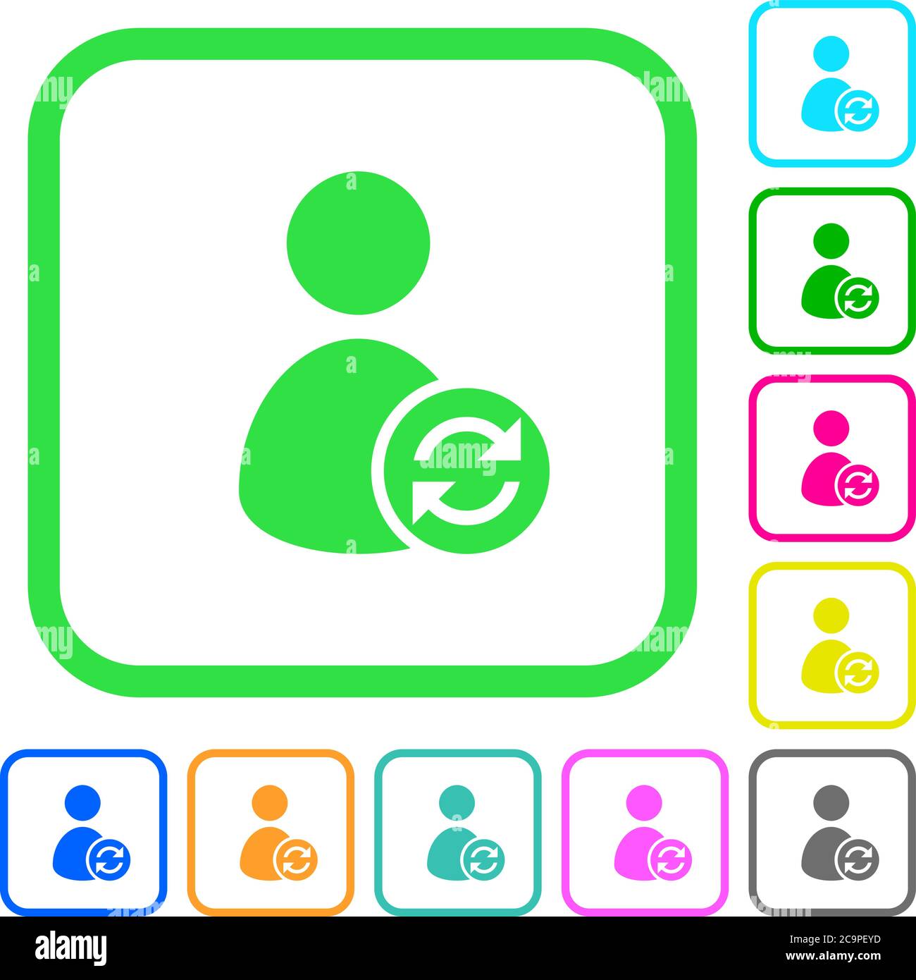 Refresh user account vivid colored flat icons in curved borders on ...