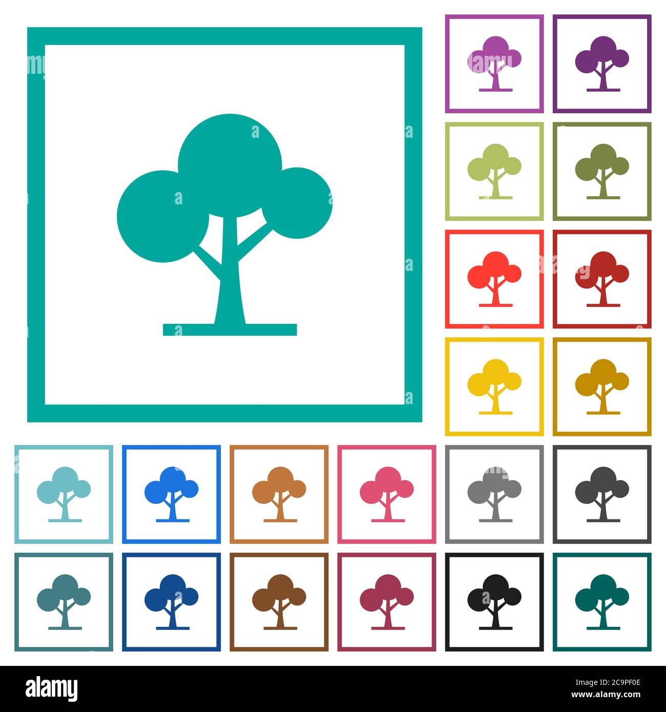 Leafy Tree Flat Color Icons With Quadrant Frames On White Background Stock Vector Image And Art