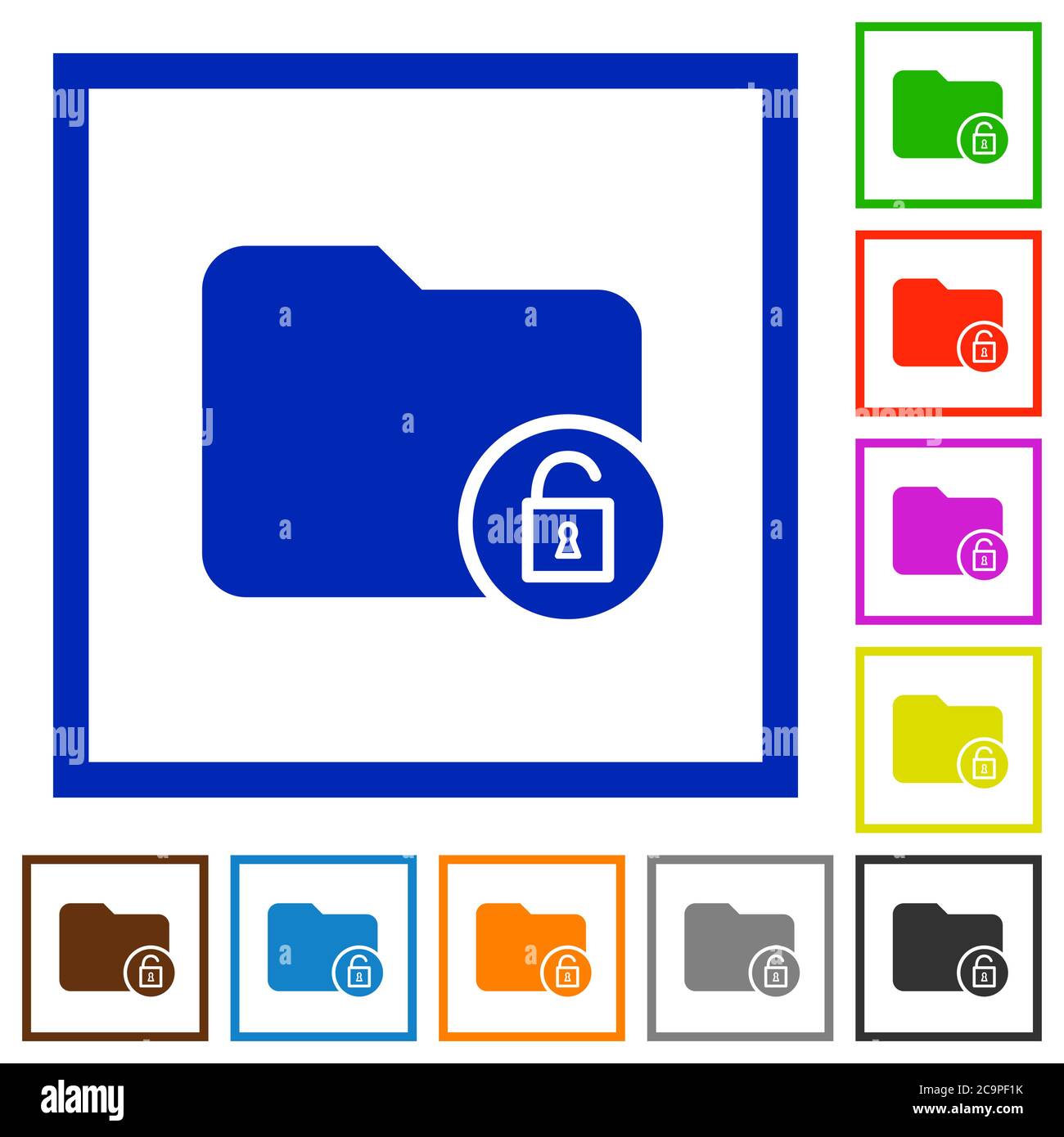Unlock directory flat color icons in square frames on white background ...
