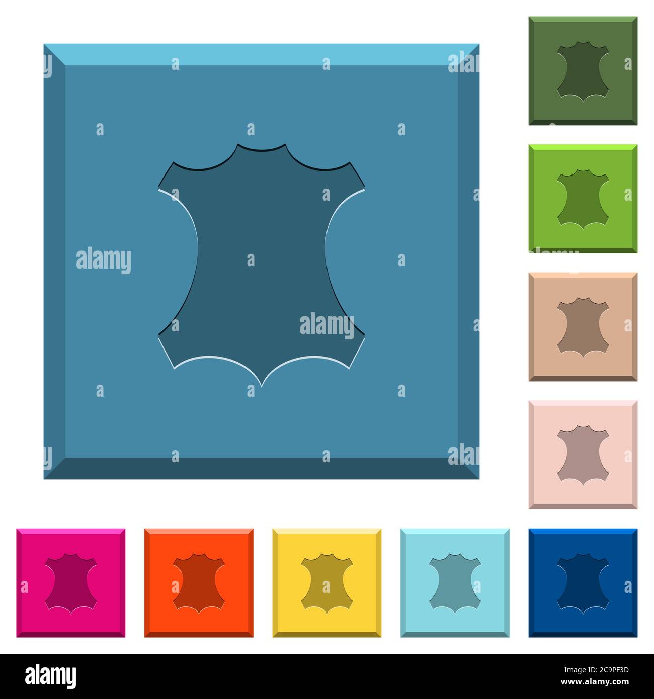 Genuine leather symbol engraved icons on edged square buttons in ...