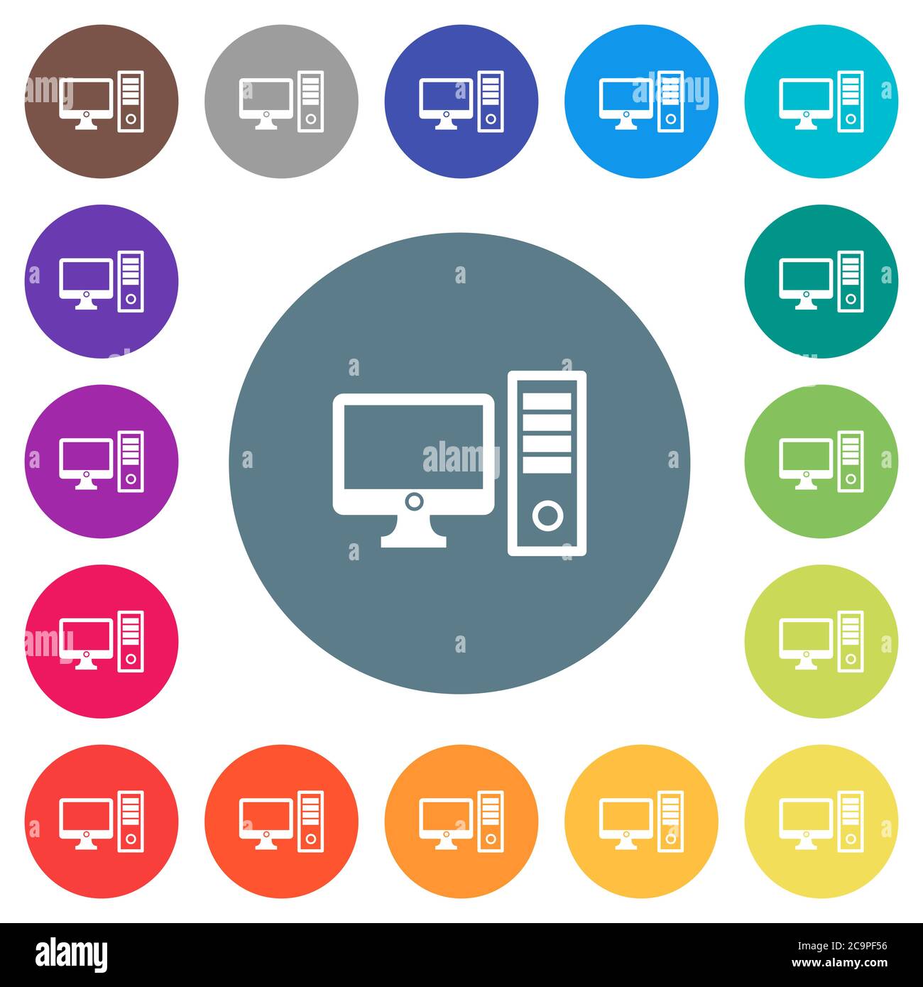 Desktop computer flat white icons on round color backgrounds. 17 ...