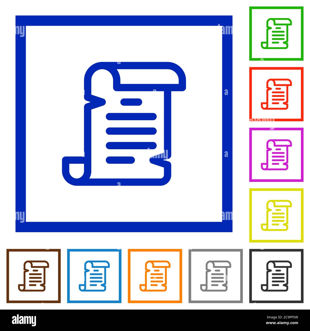 Paper scroll flat color icons in square frames on white background ...