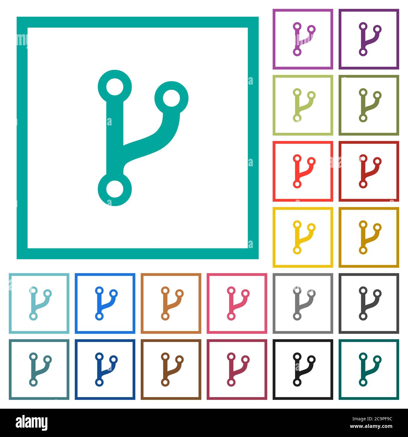 Code fork flat color icons with quadrant frames on white background ...
