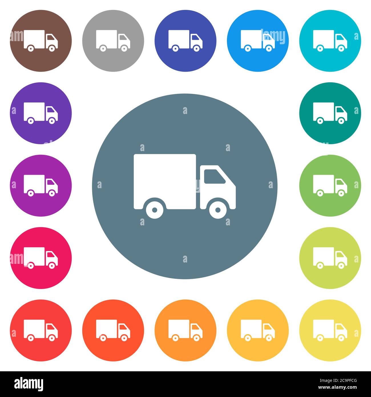 Delivery truck flat white icons on round color backgrounds. 17 ...