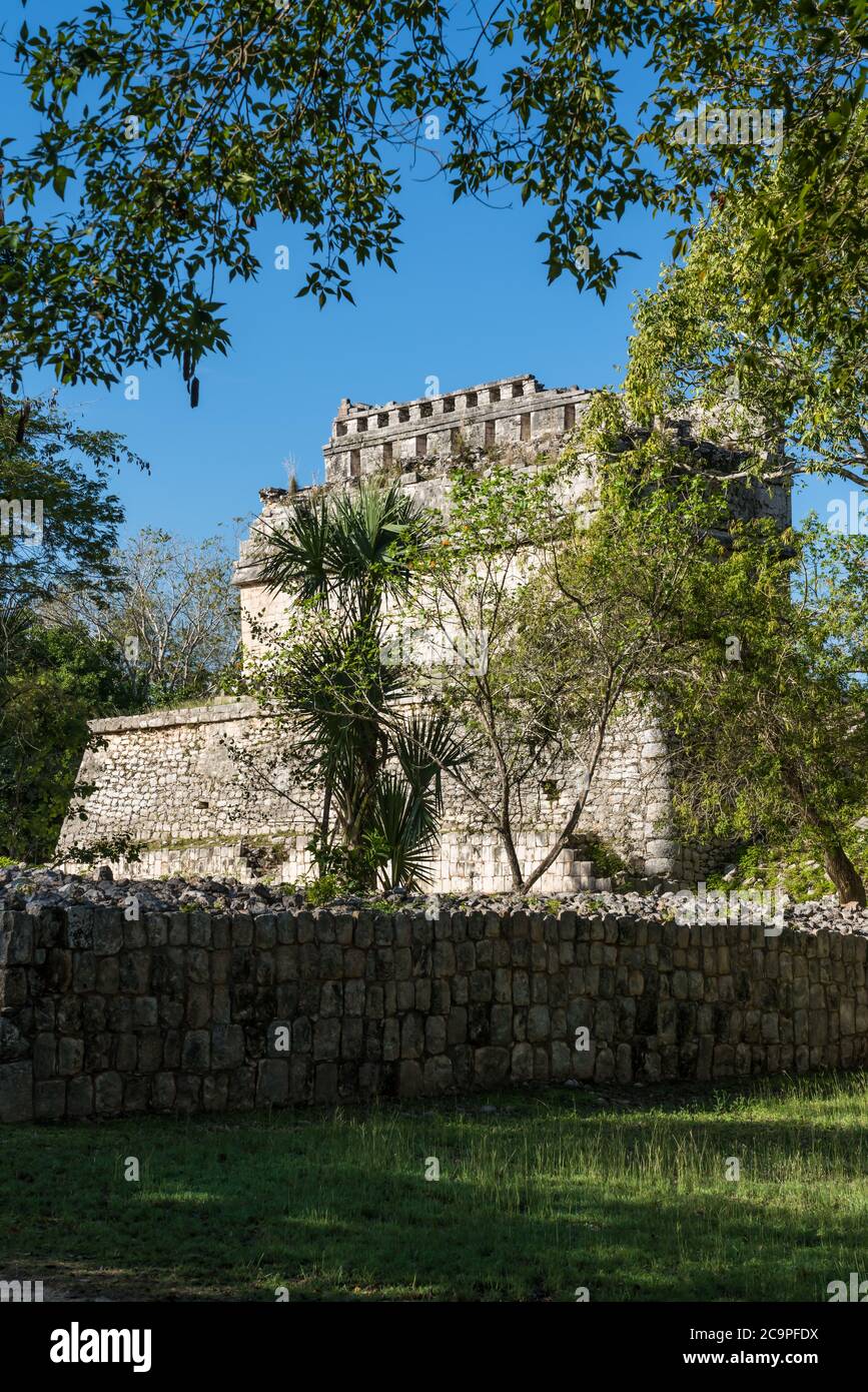 The Casa Colorado or Red House with its roof comb in the ruins of the ...