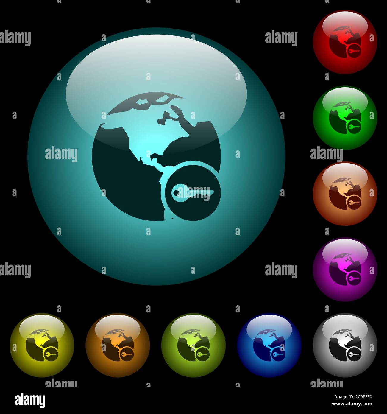 Secure internet surfing icons in color illuminated spherical glass ...