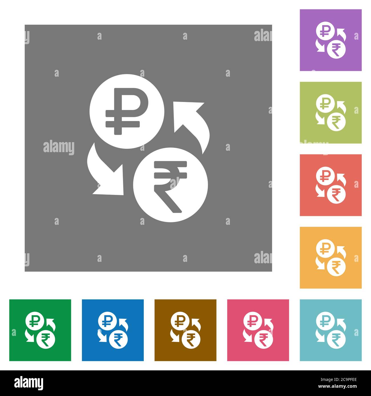 Ruble Rupee money exchange flat icons on simple color square ...