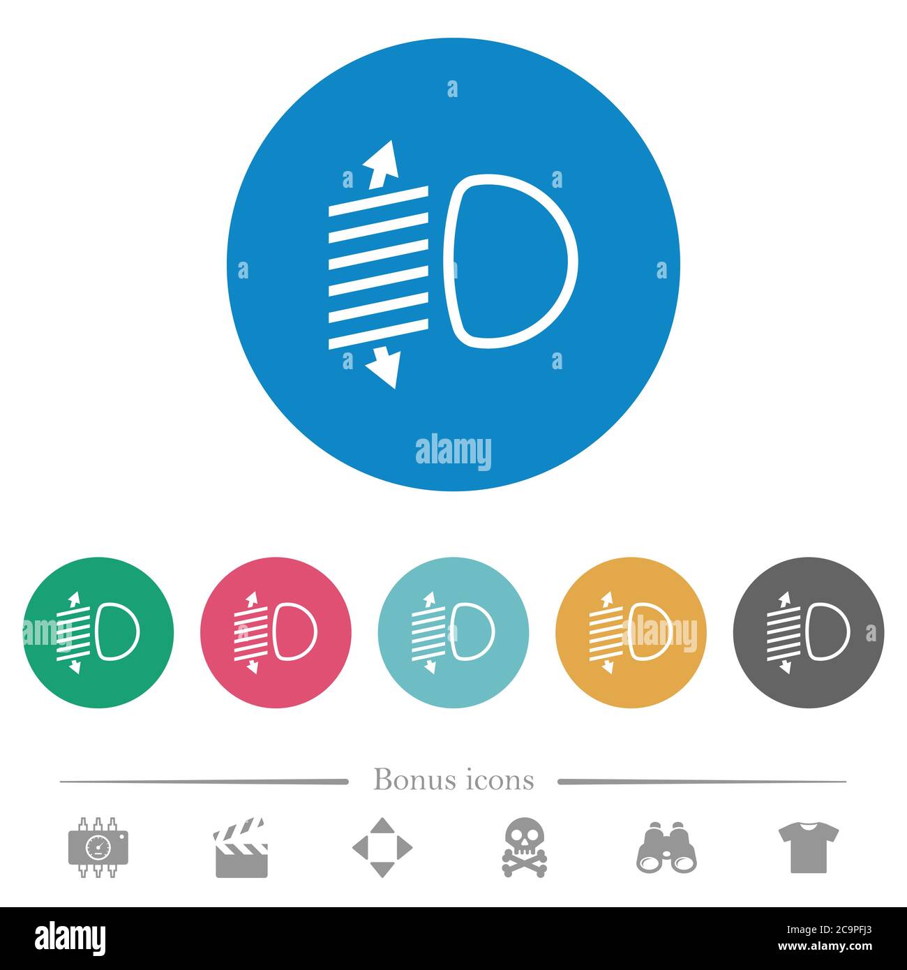 Headlight level adjustment flat white icons on round color backgrounds ...