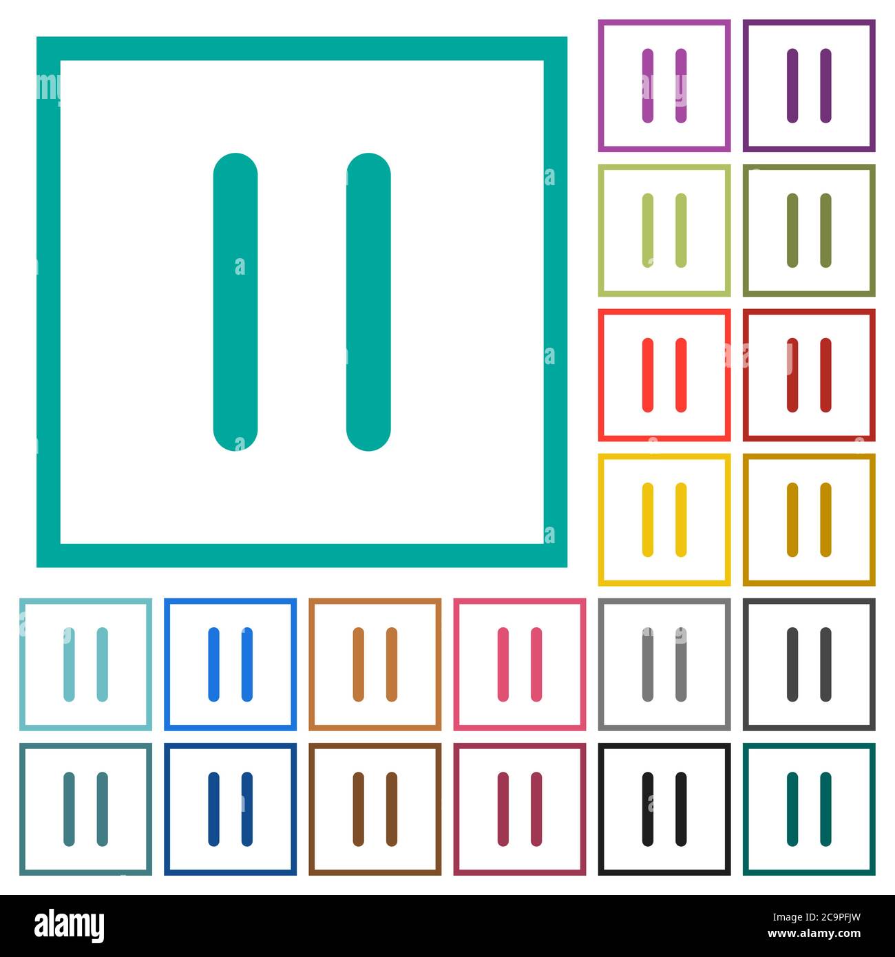 Media pause flat color icons with quadrant frames on white background ...