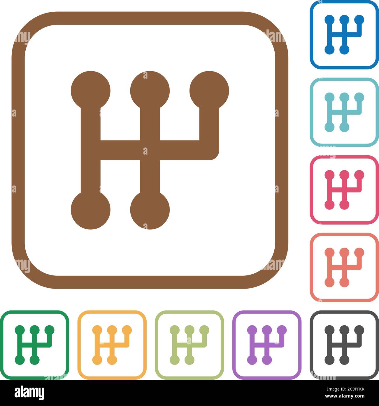 Manual shift simple icons in color rounded square frames on white ...