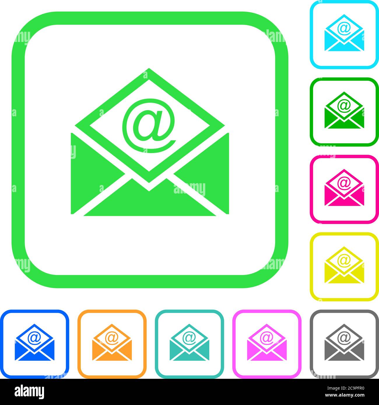 Open mail with email symbol vivid colored flat icons in curved borders ...