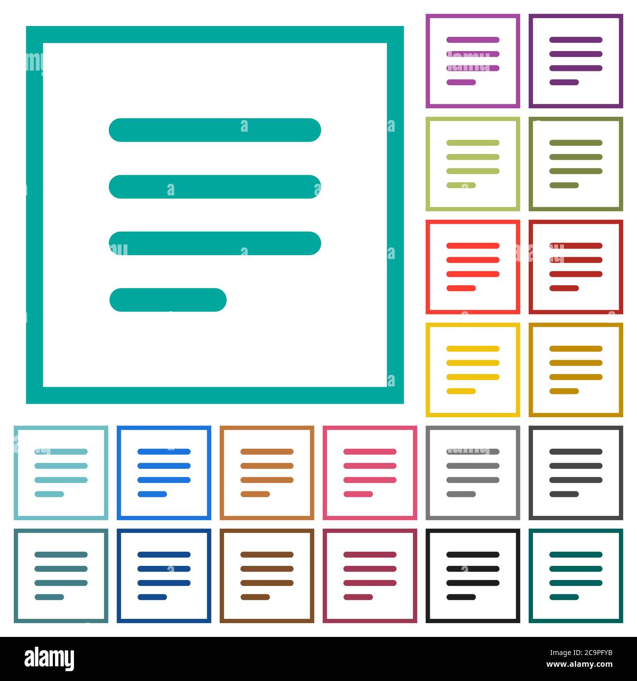 Text align justify last row left flat color icons with quadrant frames ...