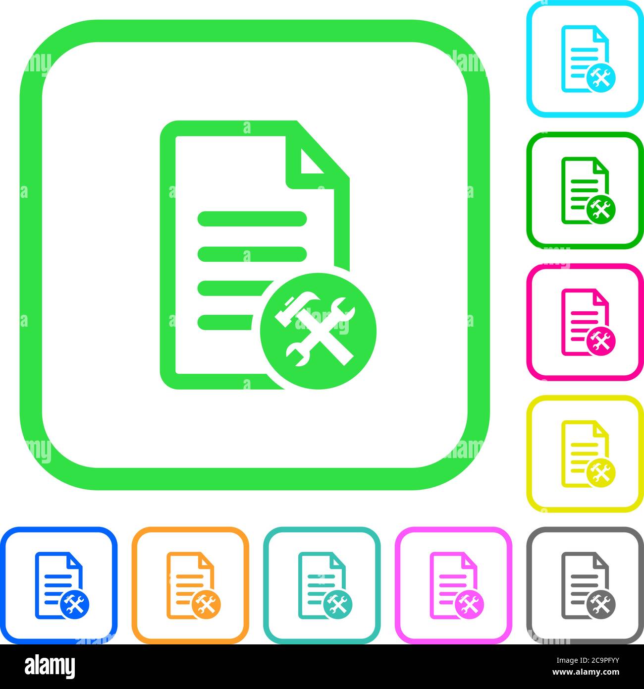 Document tools vivid colored flat icons in curved borders on white ...