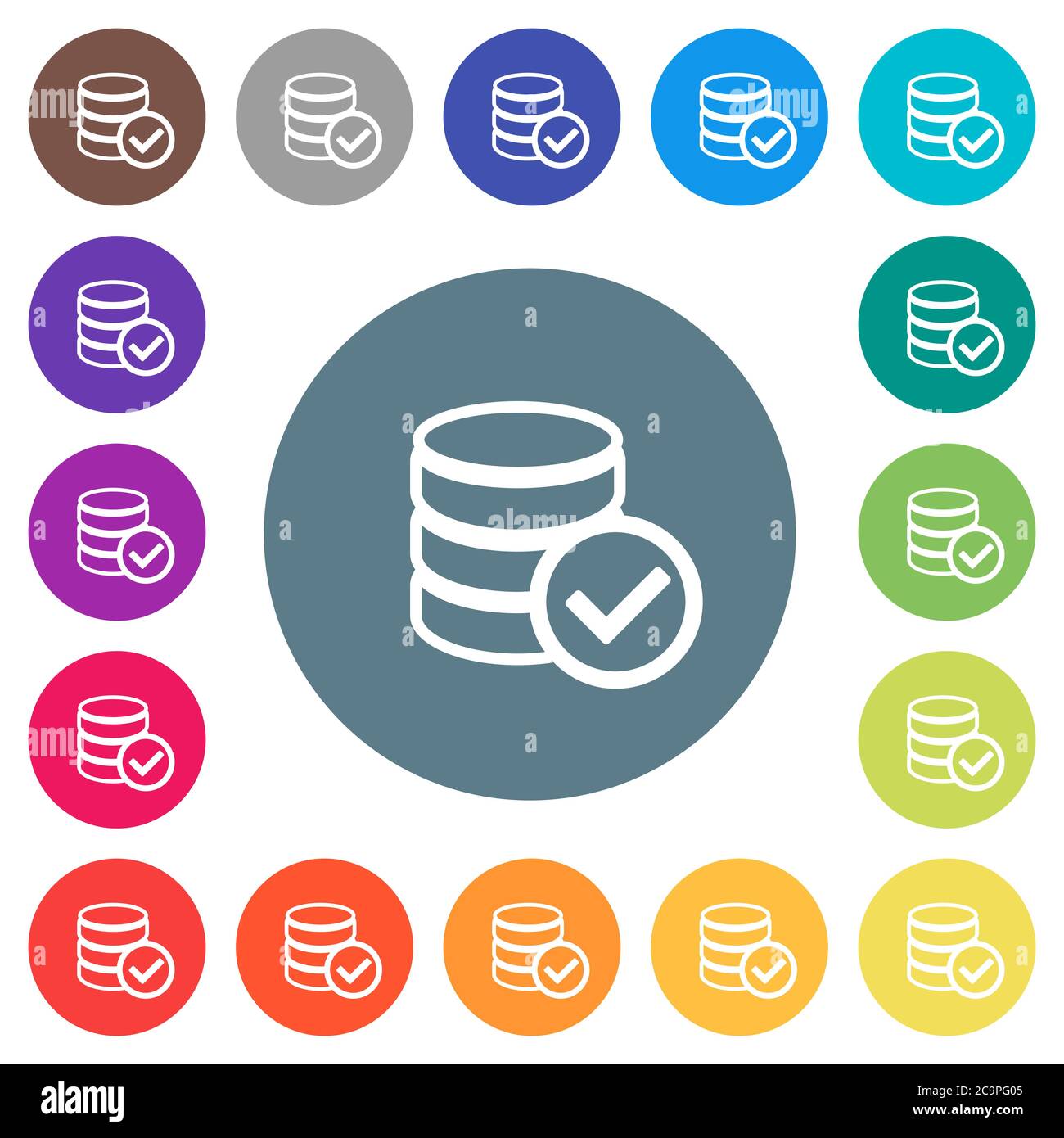 Database ok flat white icons on round color backgrounds. 17 background ...