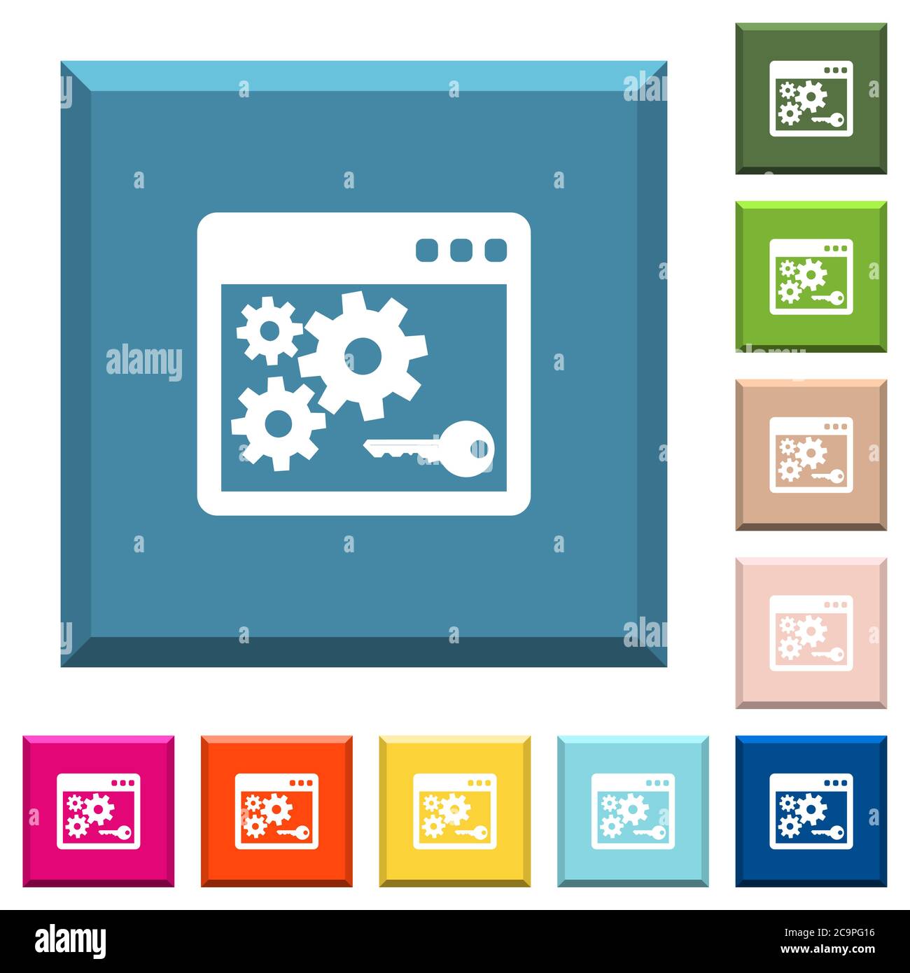 API key white icons on edged square buttons in various trendy colors ...