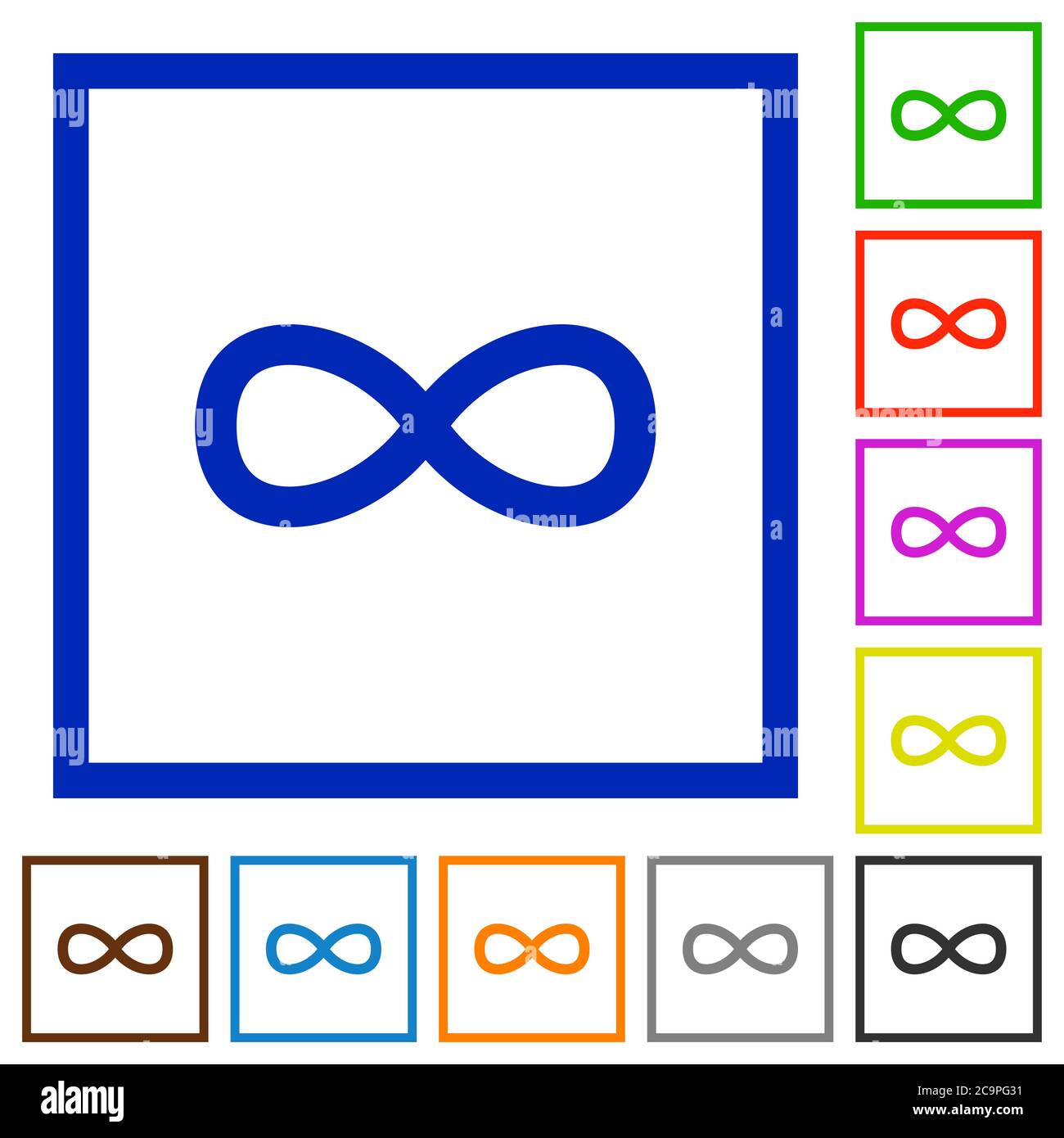 Infinity symbol flat color icons in square frames on white background ...