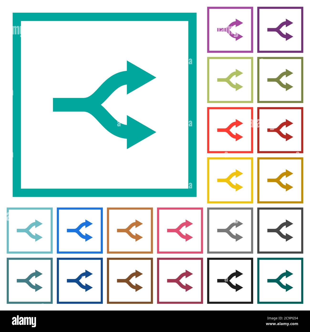 Split arrows flat color icons with quadrant frames on white background ...