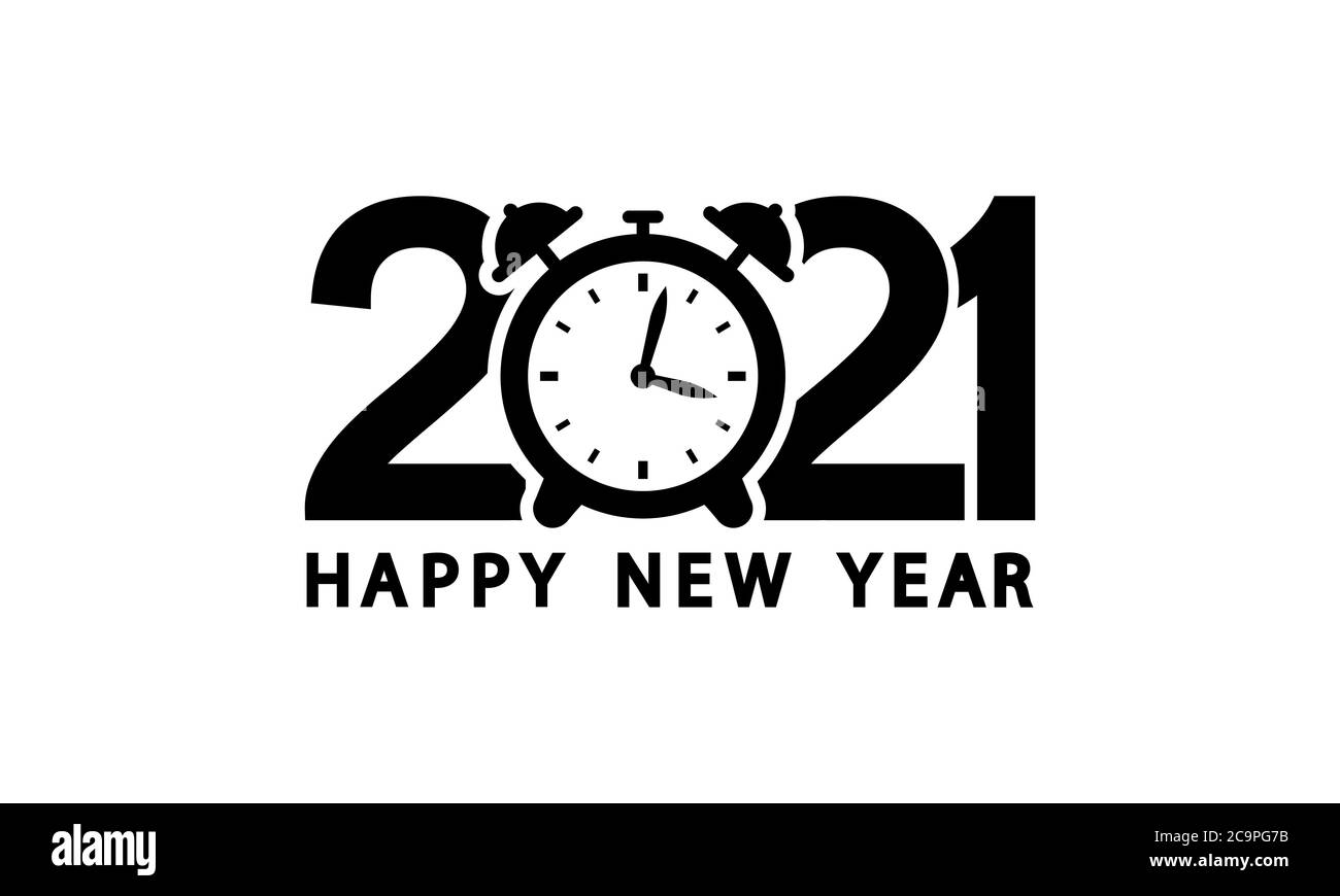New Year 2021 icon. Greeting card with alarm clock. Vector on isolated ...