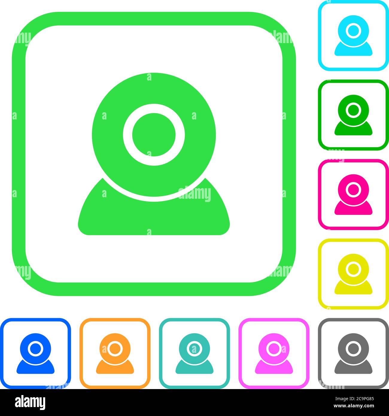 Webcam vivid colored flat icons in curved borders on white background ...