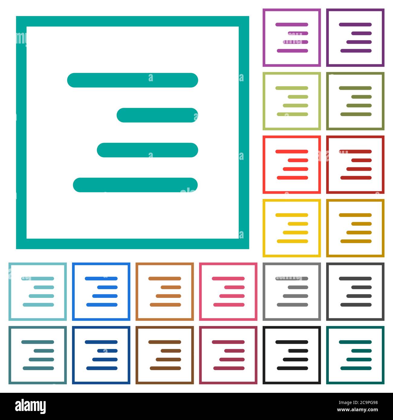 Text align right flat color icons with quadrant frames on white ...
