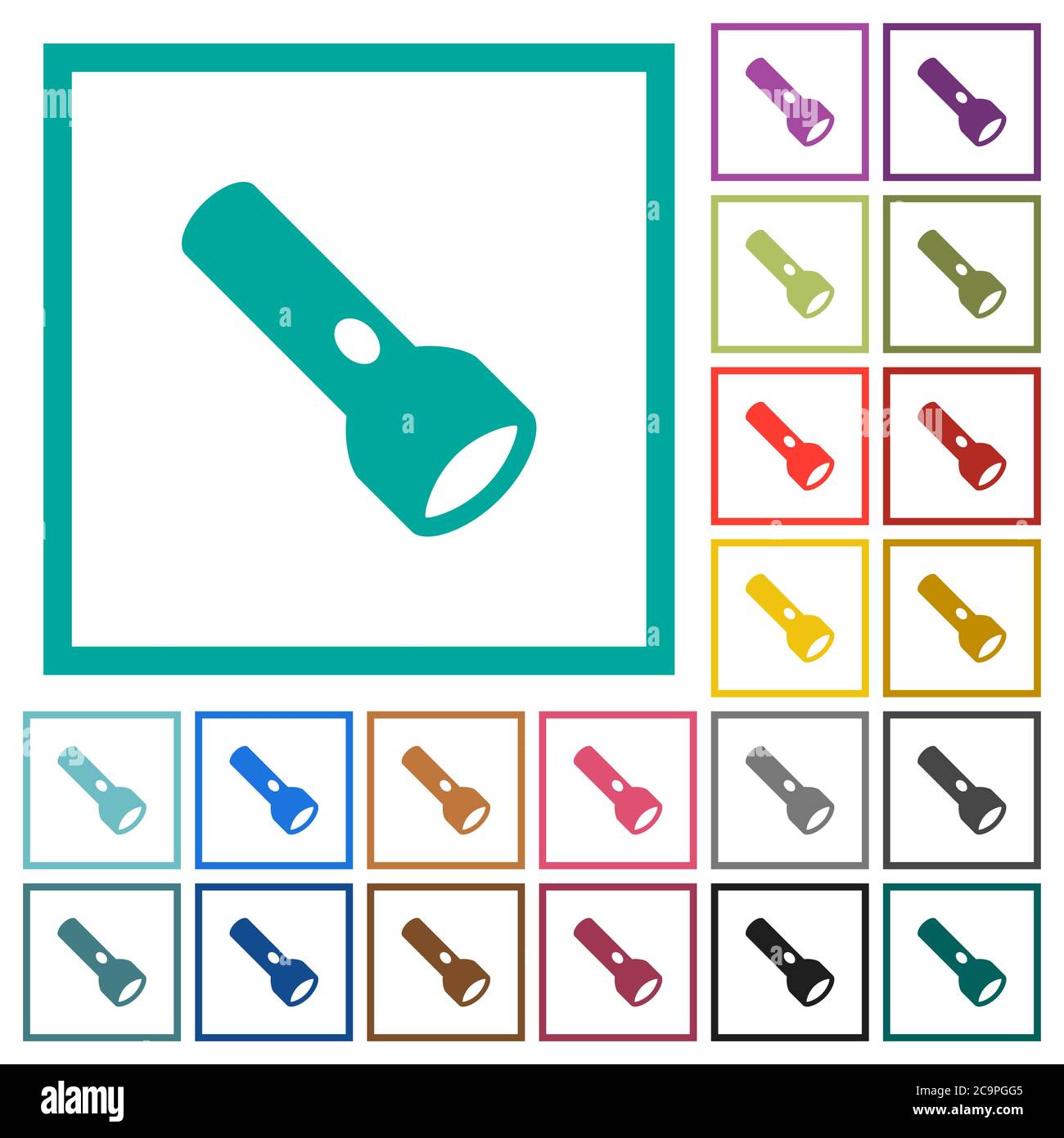 Flashlight flat color icons with quadrant frames on white background ...