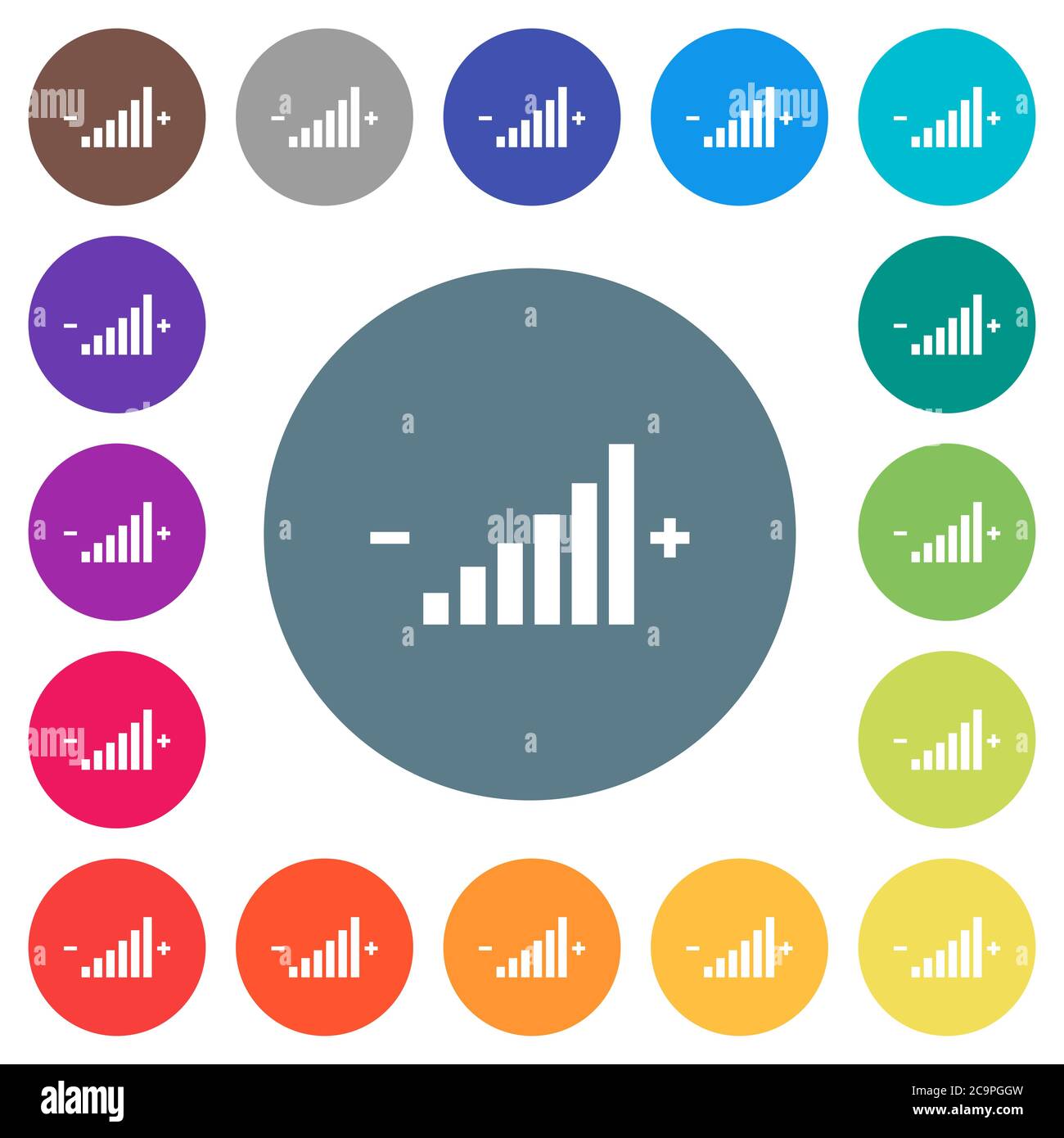Control element flat white icons on round color backgrounds. 17 ...