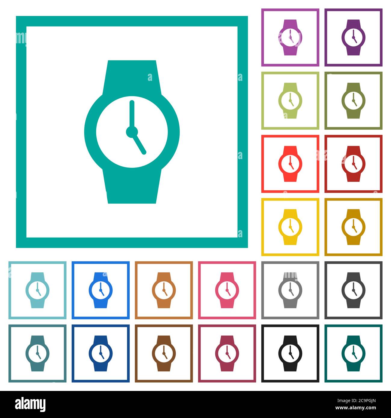 Watch flat color icons with quadrant frames on white background Stock ...
