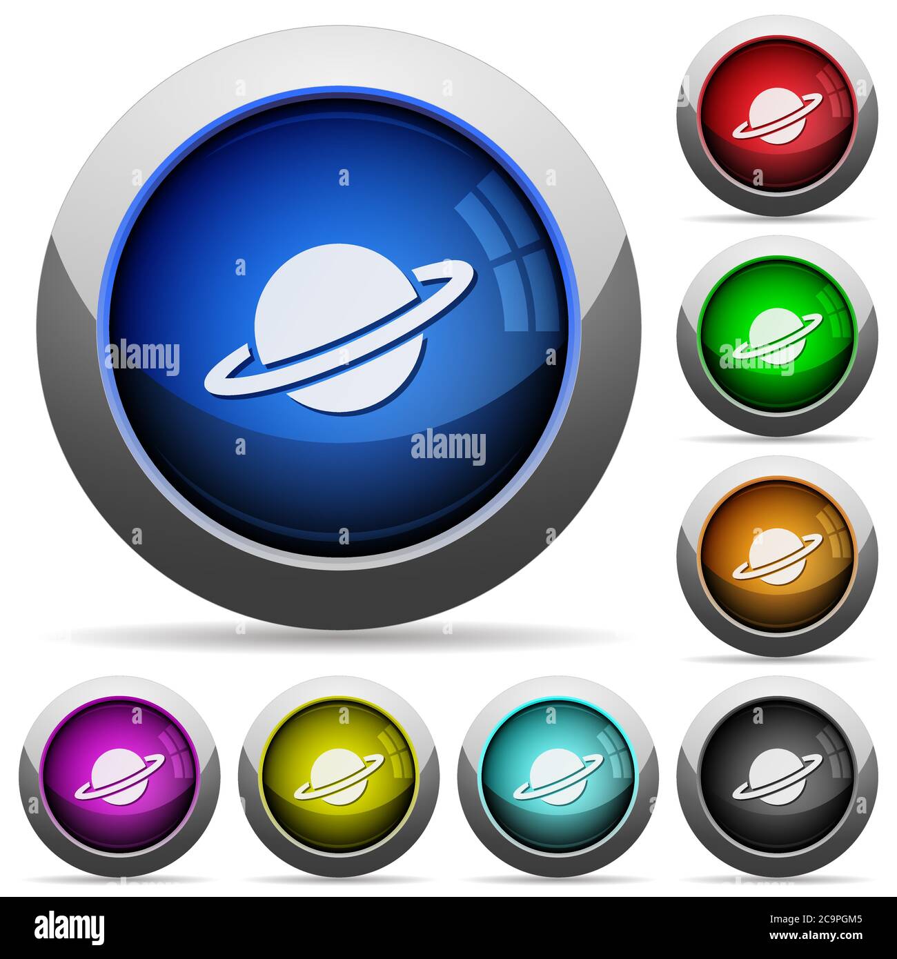Planet icons in round glossy buttons with steel frames Stock Vector ...