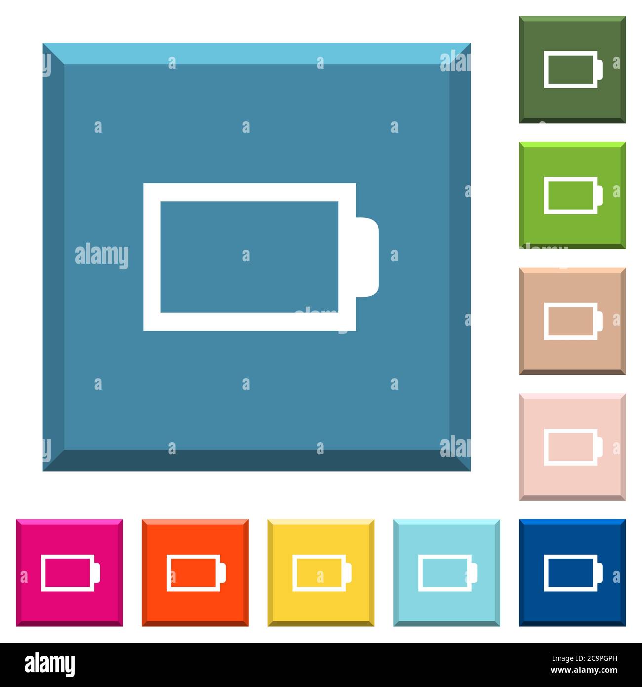 Empty battery without load units white icons on edged square buttons in ...