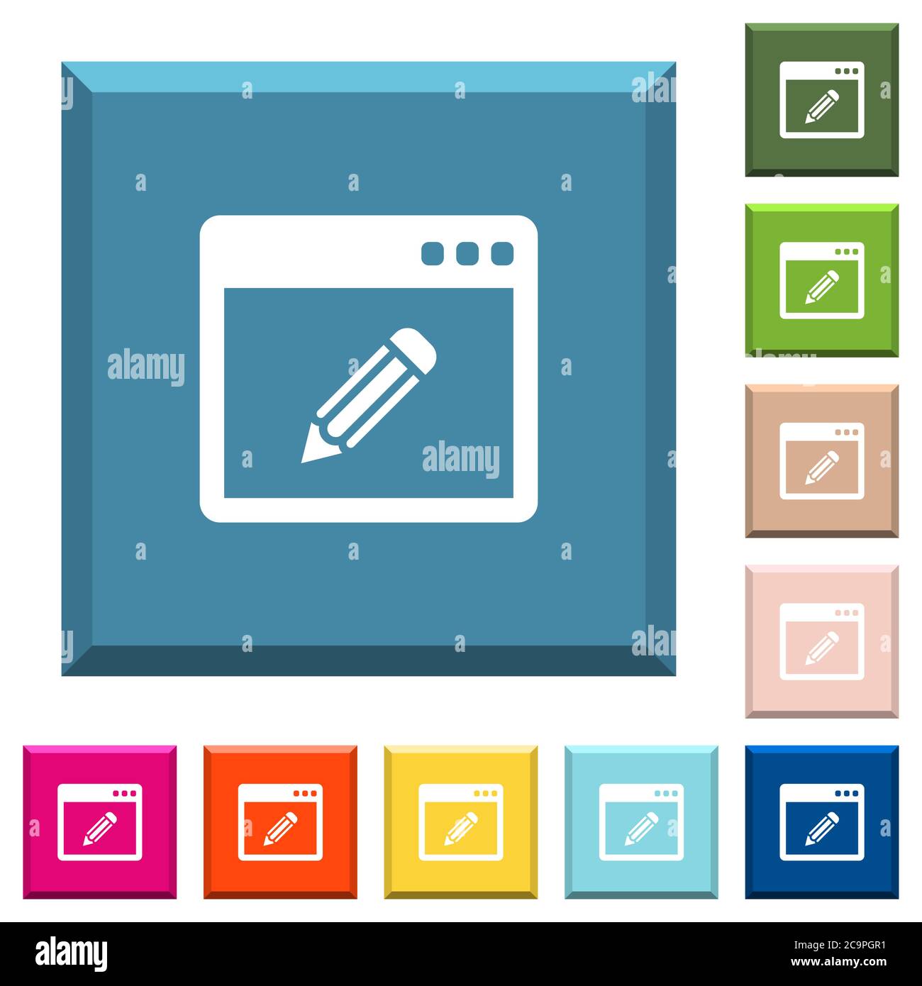 Application edit white icons on edged square buttons in various trendy ...