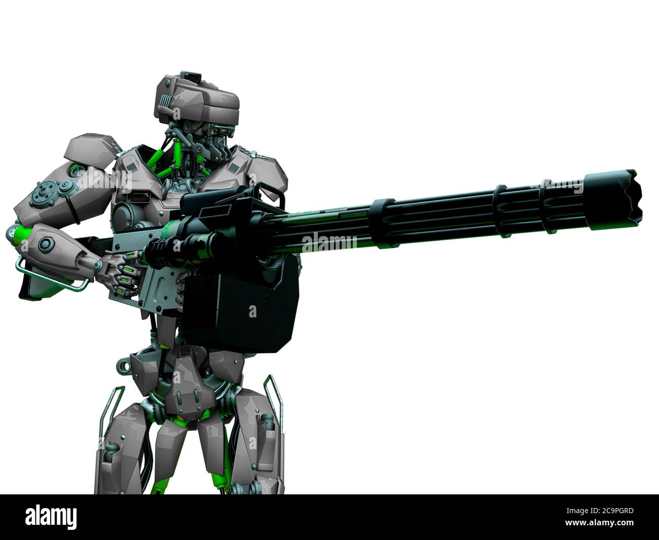 mechanical soldier holding a machine gun, 3d illustration Stock Photo ...