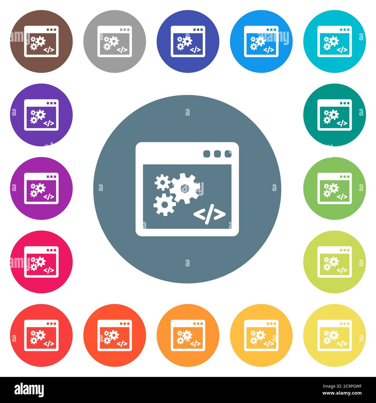 Application programming interface flat white icons on round color ...