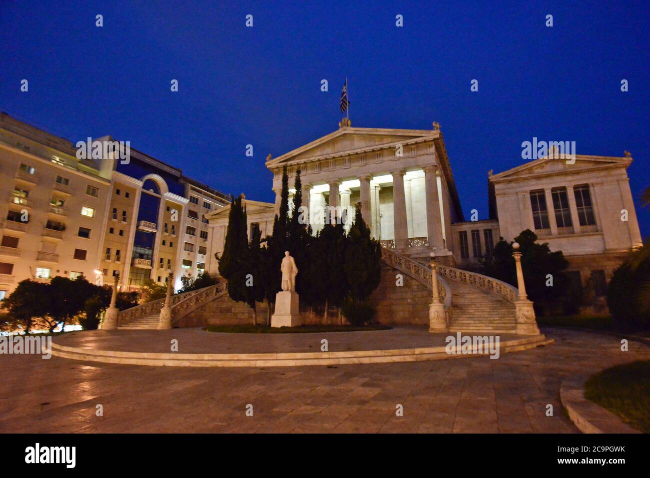 National Library of Greece at twilight, Athens Stock Photo - Alamy