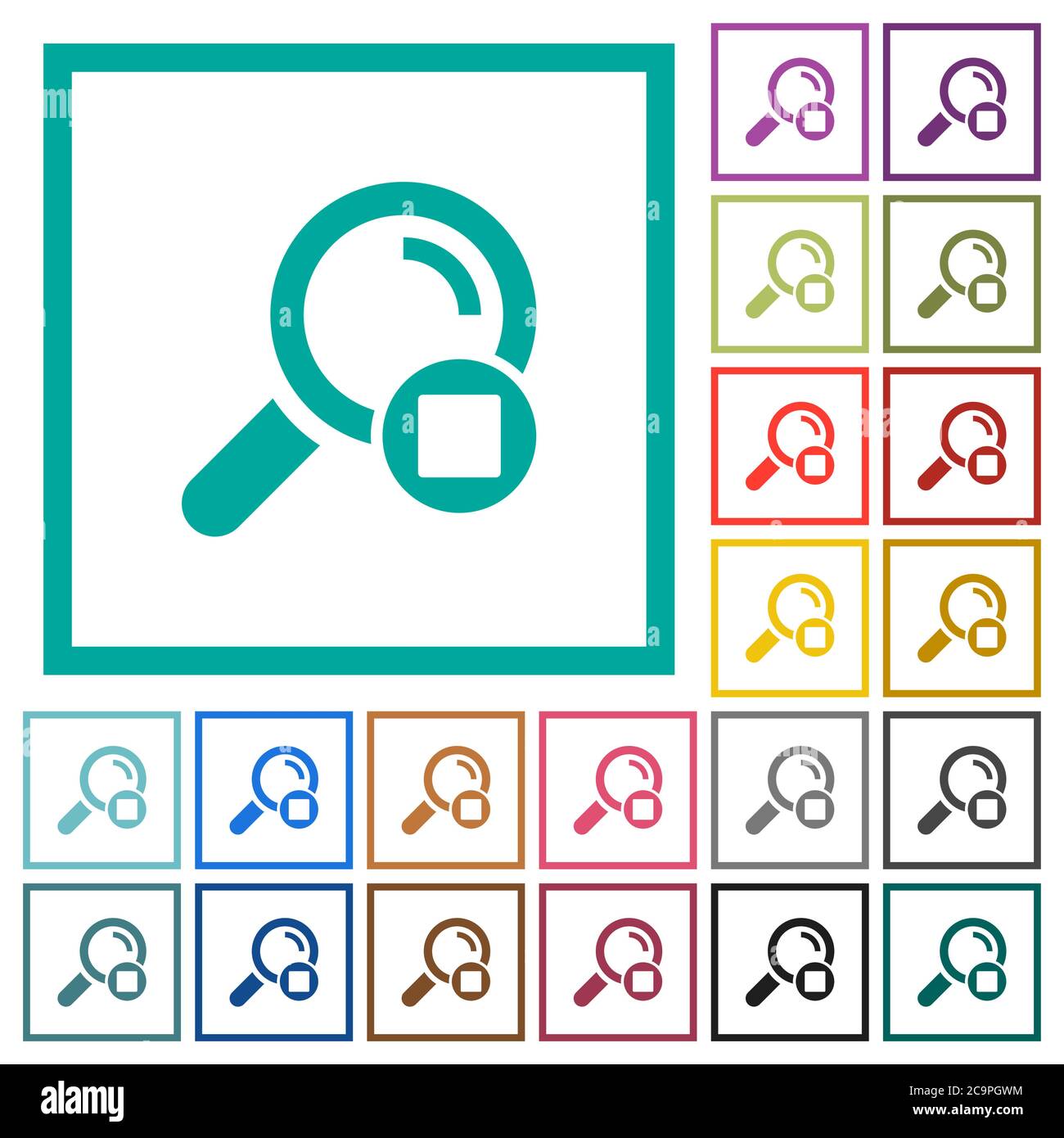 Stop search flat color icons with quadrant frames on white background ...