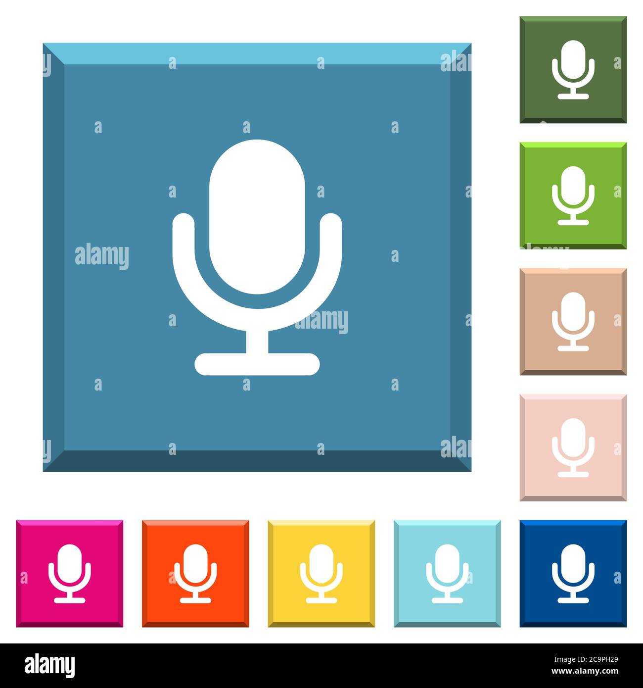 Single microphone white icons on edged square buttons in various trendy ...