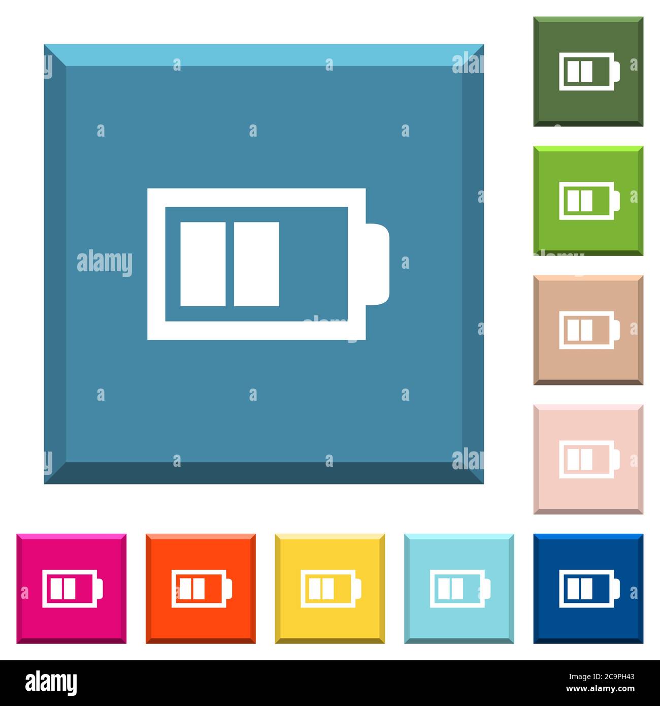 Half battery with two load units white icons on edged square buttons in ...