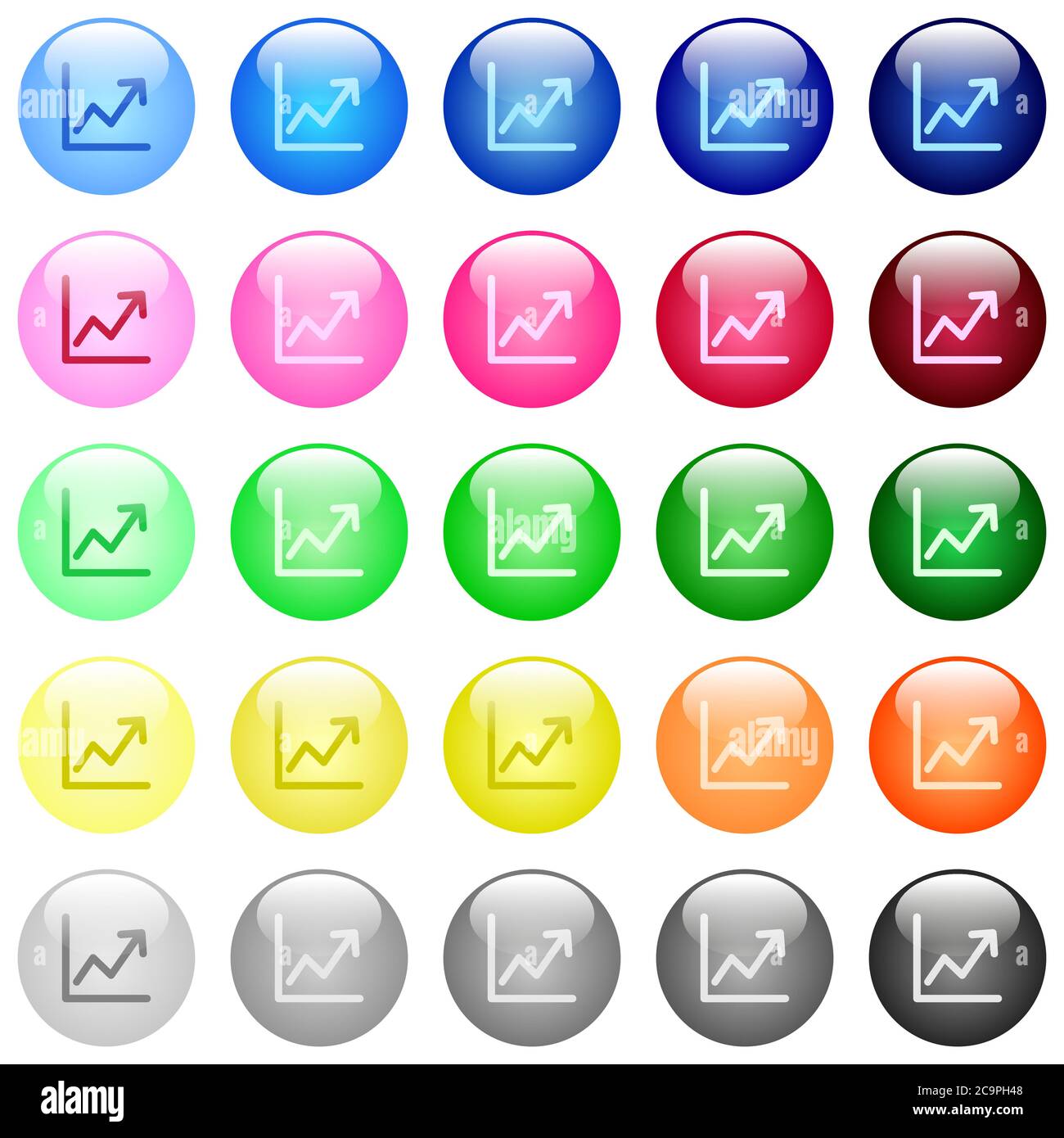 Line graph icons in set of 25 color glossy spherical buttons Stock ...
