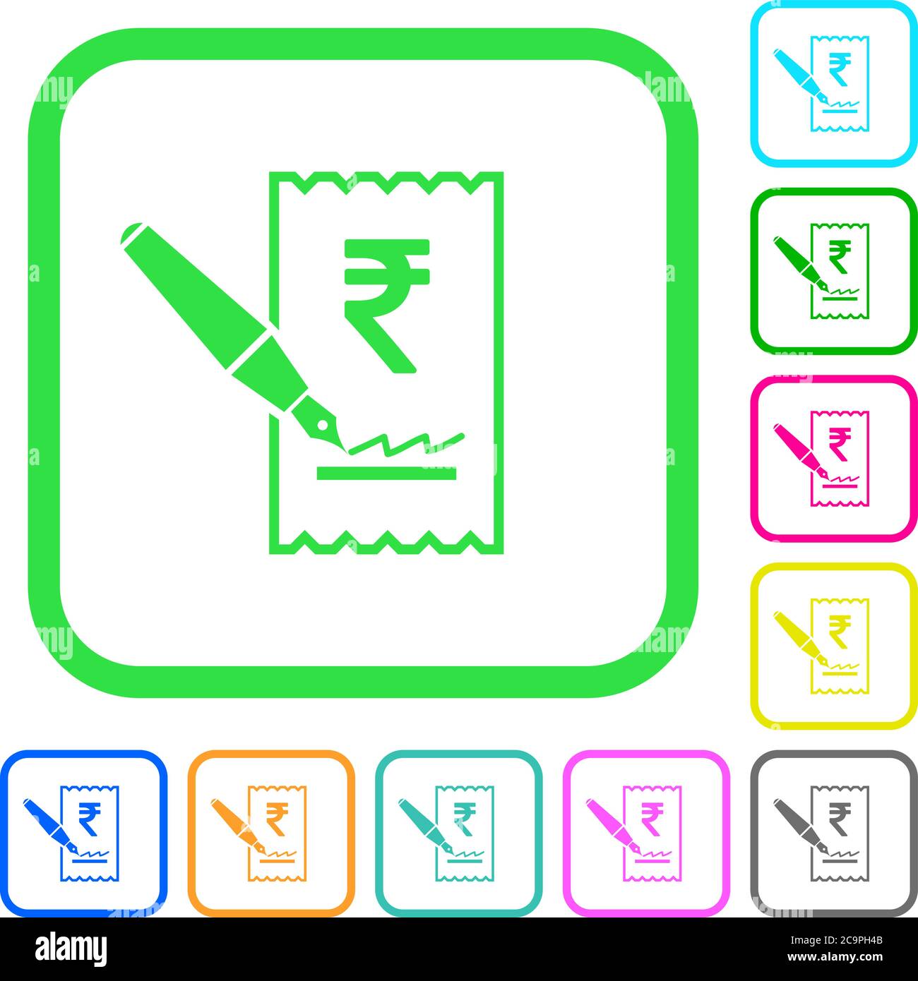 Signing Rupee cheque vivid colored flat icons in curved borders on ...
