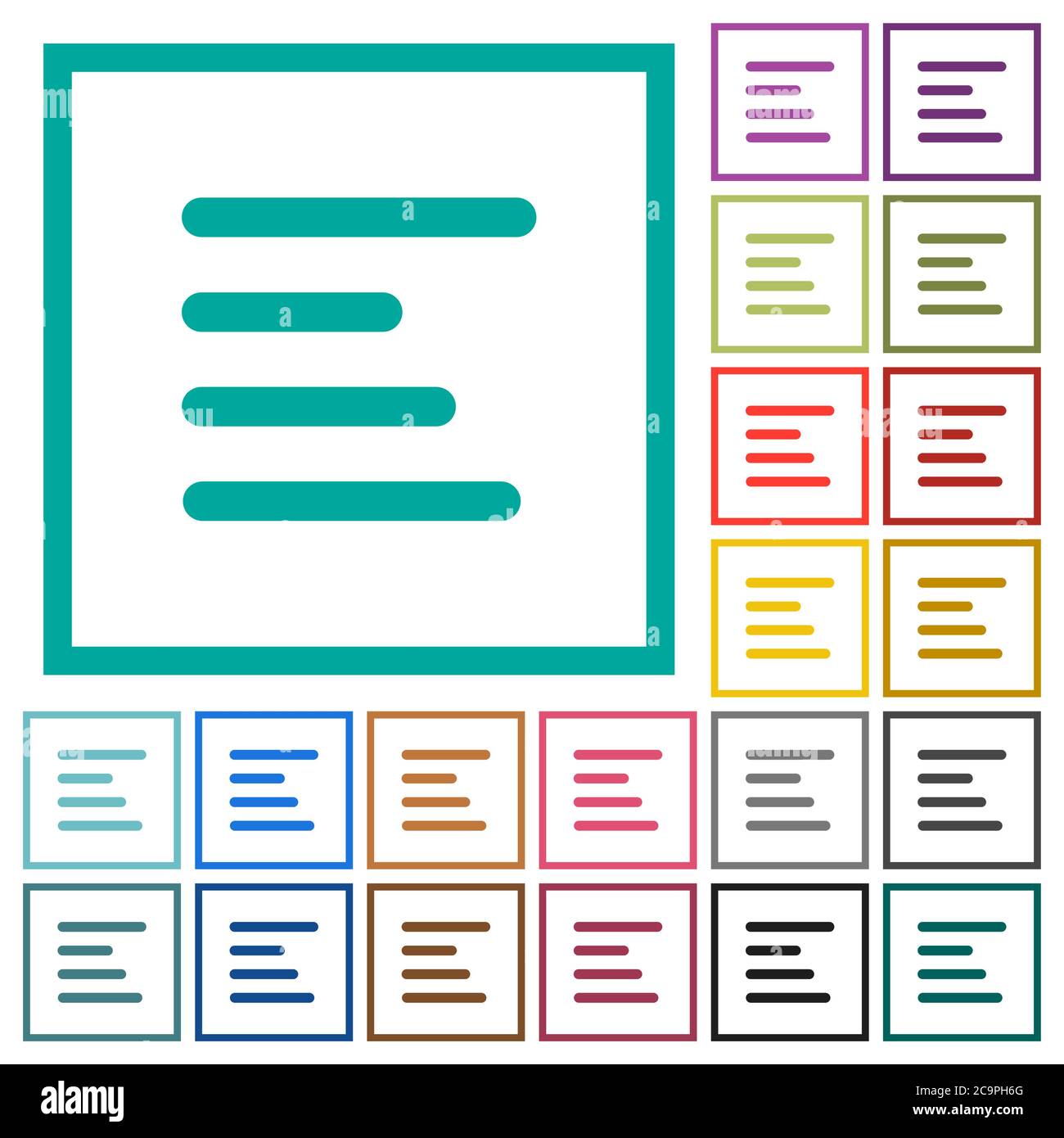 Text align left flat color icons with quadrant frames on white ...