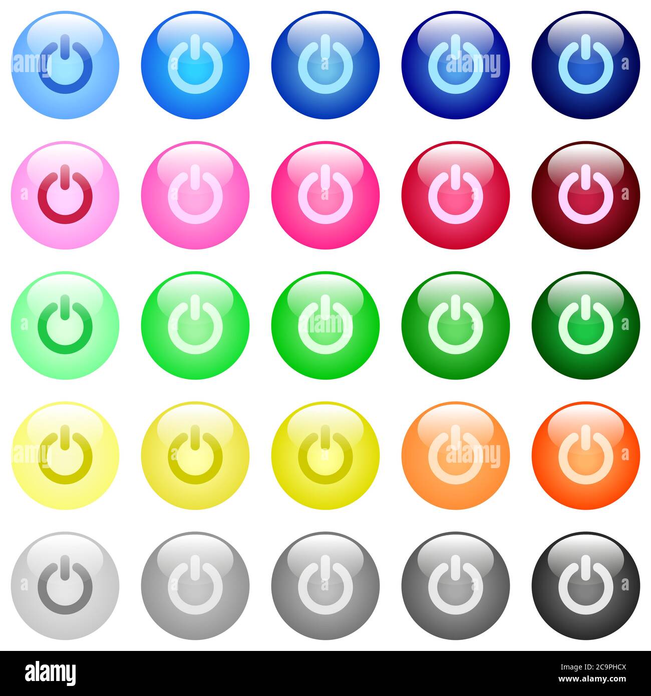 Power switch icons in set of 25 color glossy spherical buttons Stock ...