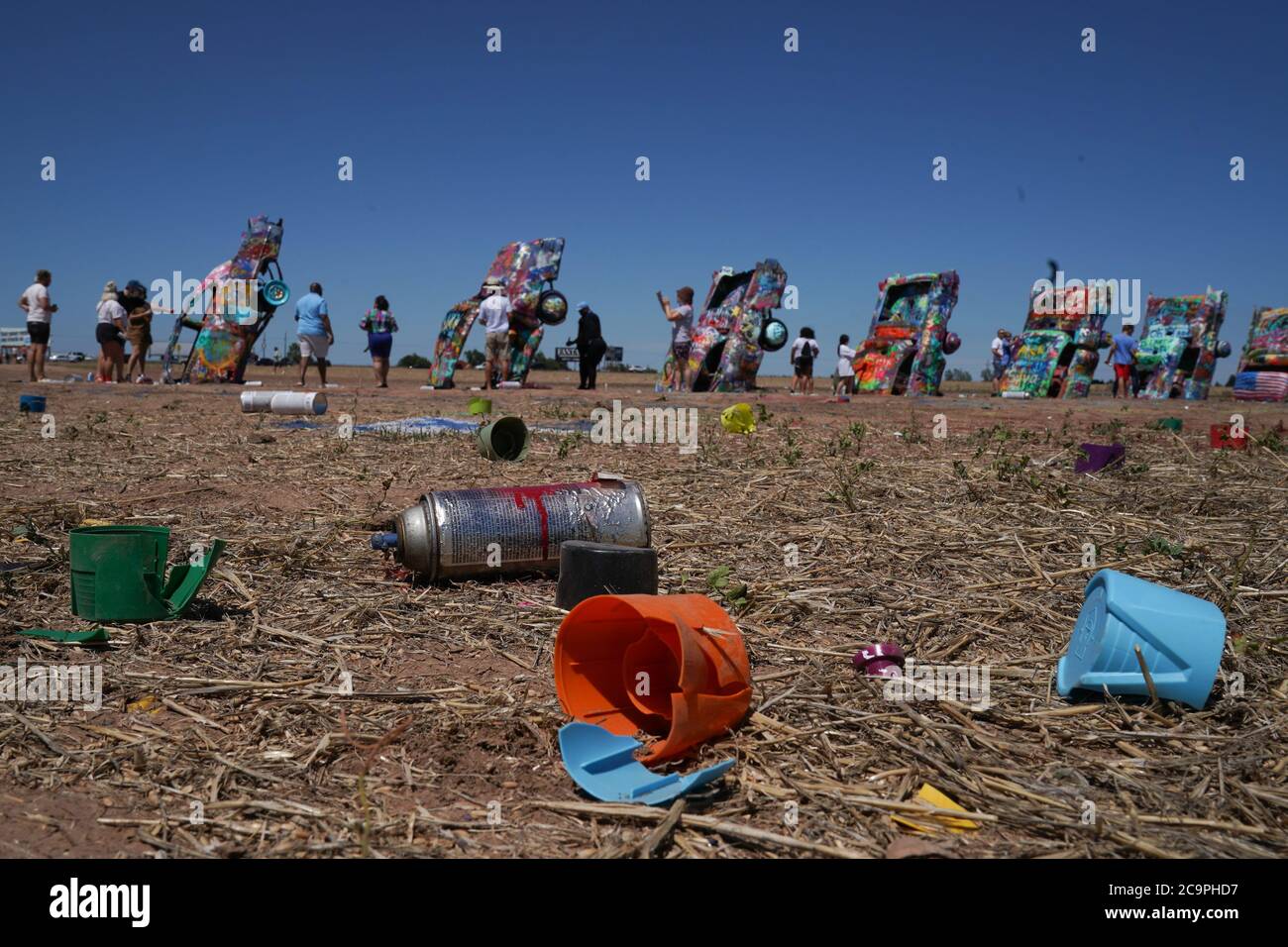 Amarillo, TX, USA. 31st July, 2020. Cadillac Ranch, a public art ...