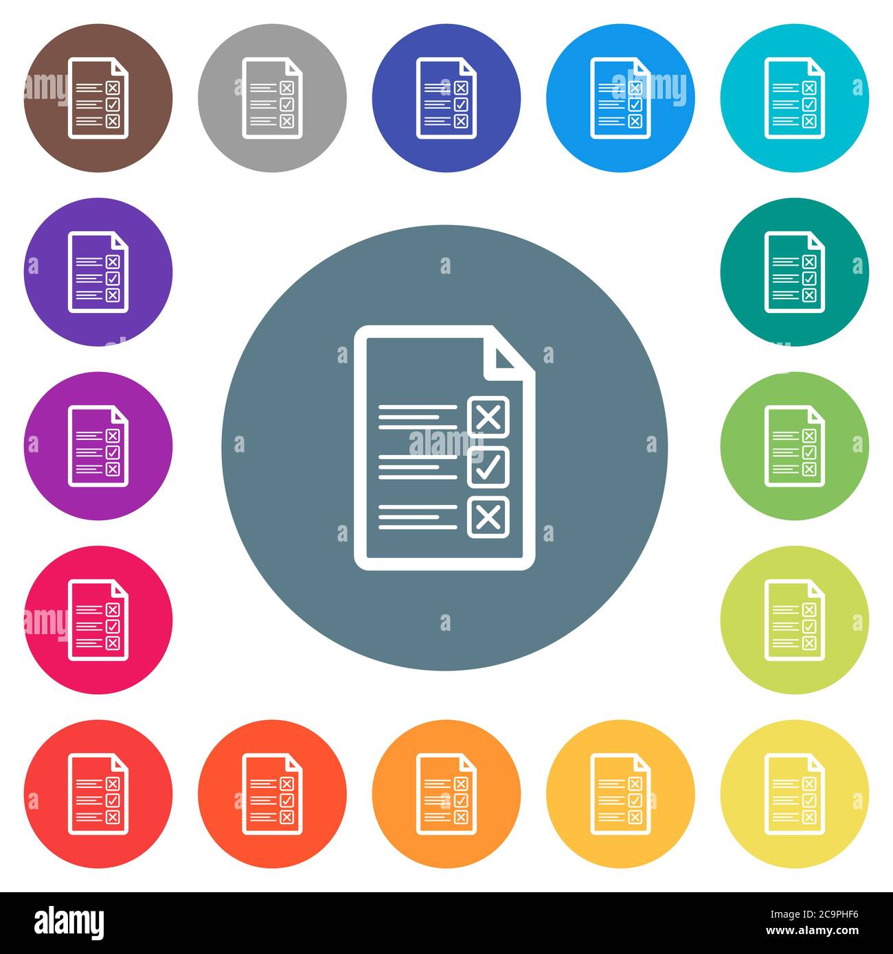 Questionnaire document flat white icons on round color backgrounds. 17 ...