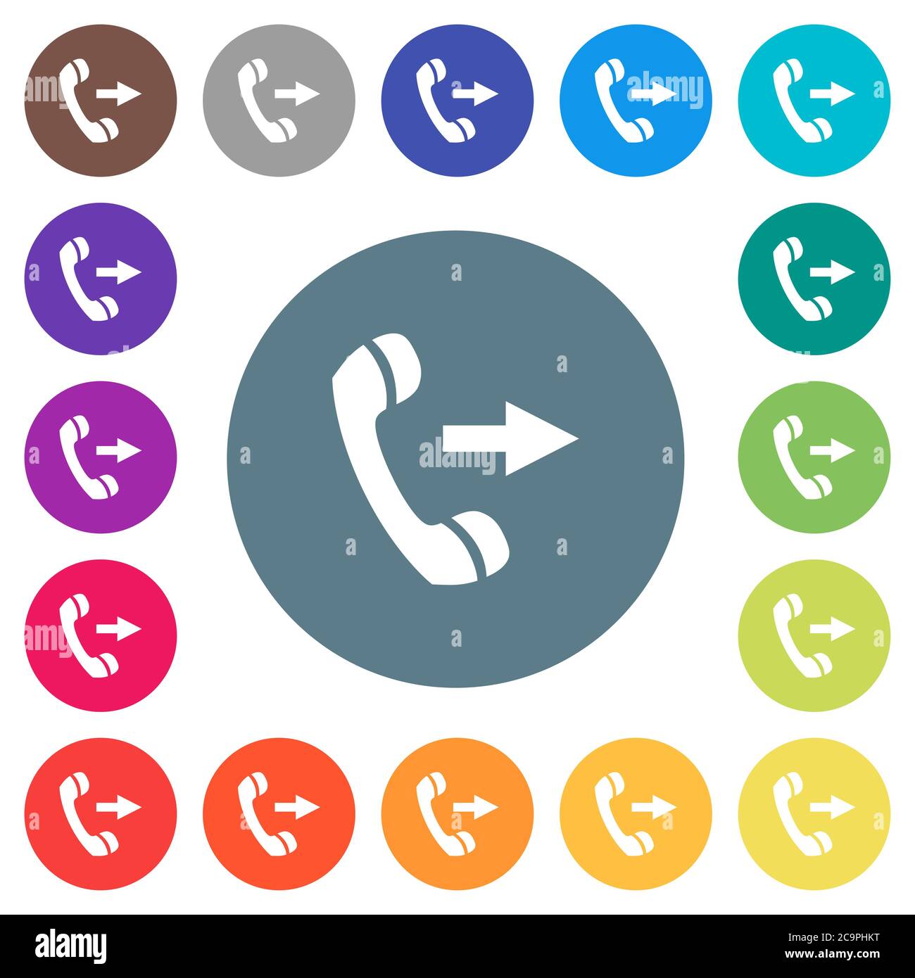 Outgoing phone call flat white icons on round color backgrounds. 17 background color variations ...