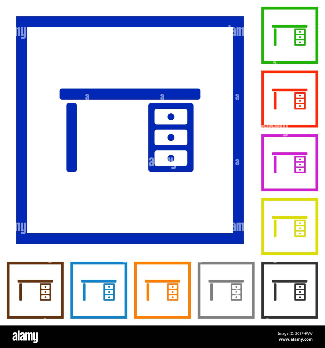 Drawer desk flat color icons in square frames on white background Stock ...