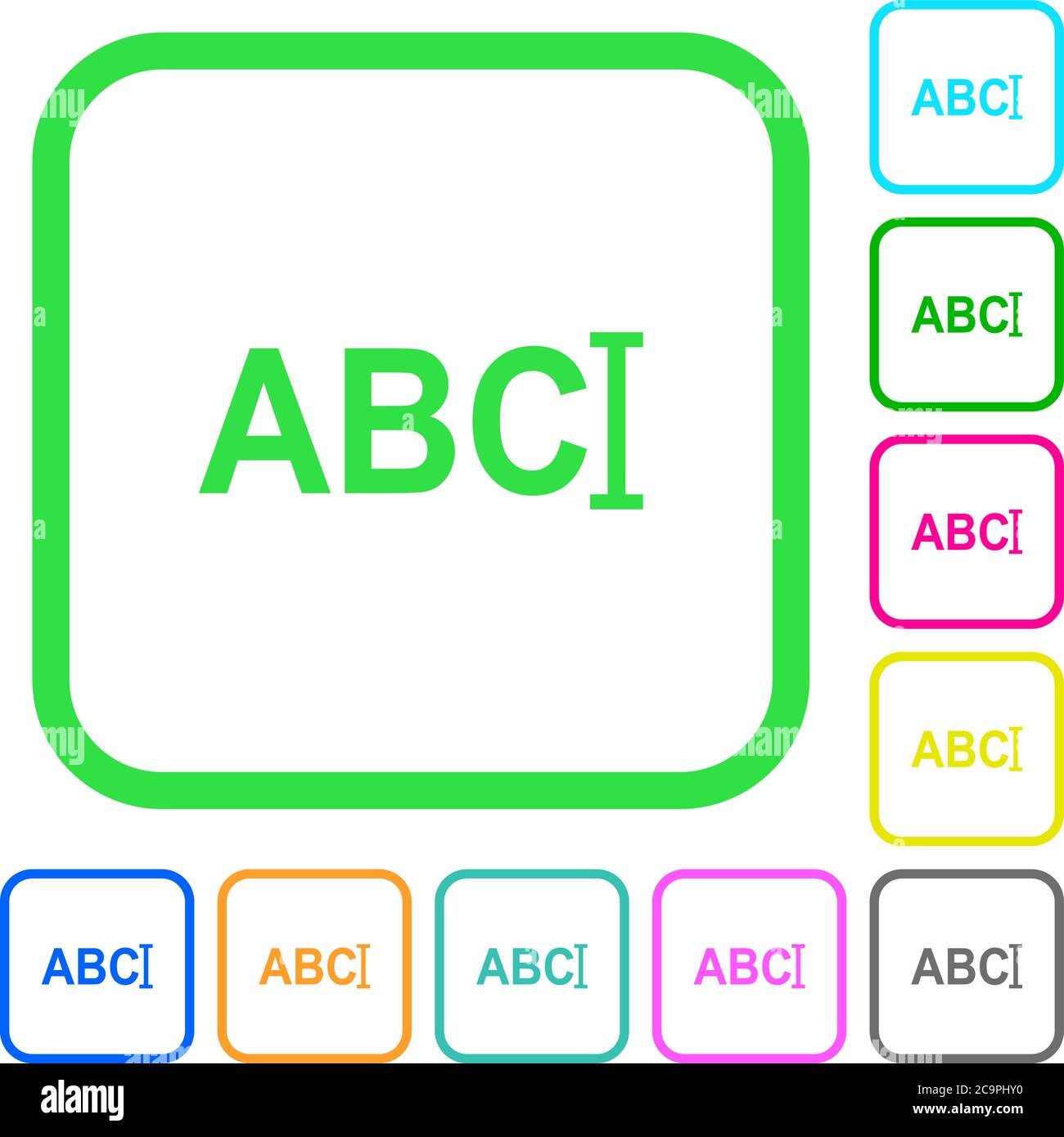 Typing text with cursor vivid colored flat icons in curved borders on ...
