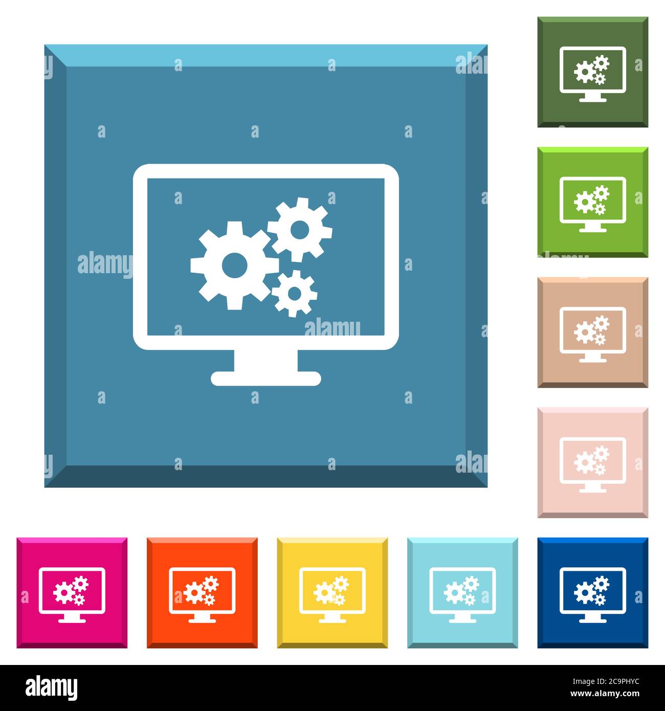 Screen settings white icons on edged square buttons in various trendy ...