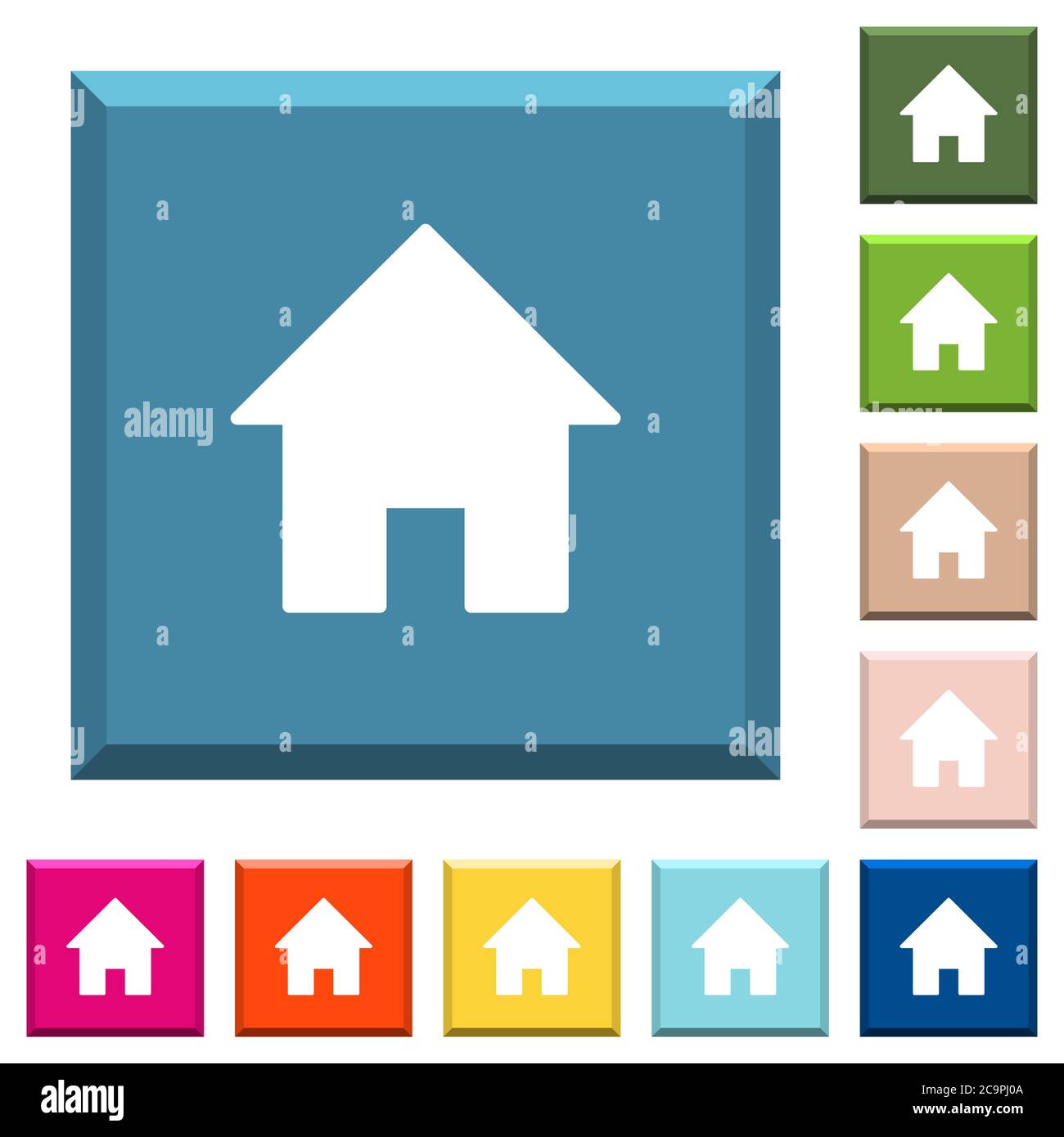 Home white icons on edged square buttons in various trendy colors Stock ...