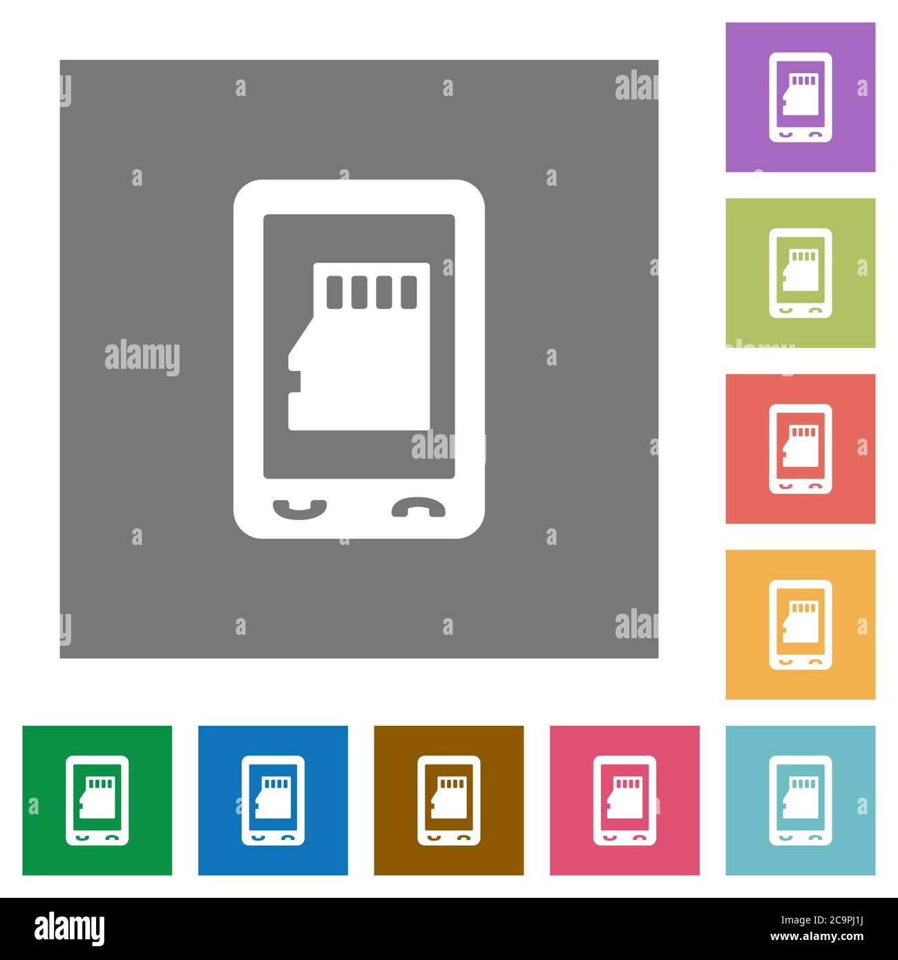 Mobile memory card flat icons on simple color square backgrounds Stock ...