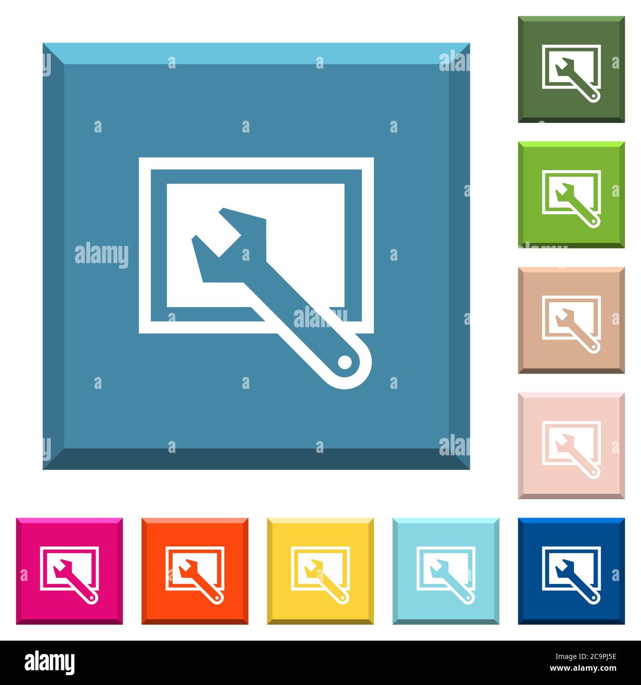 Screen settings white icons on edged square buttons in various trendy ...