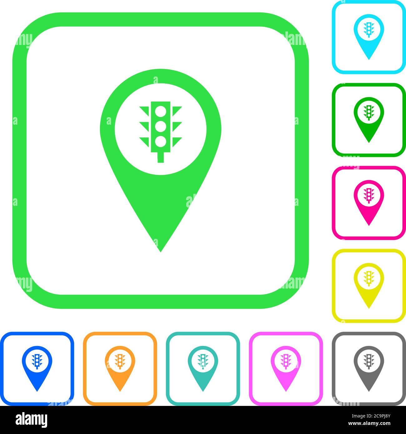 Traffic light GPS map location vivid colored flat icons in curved ...